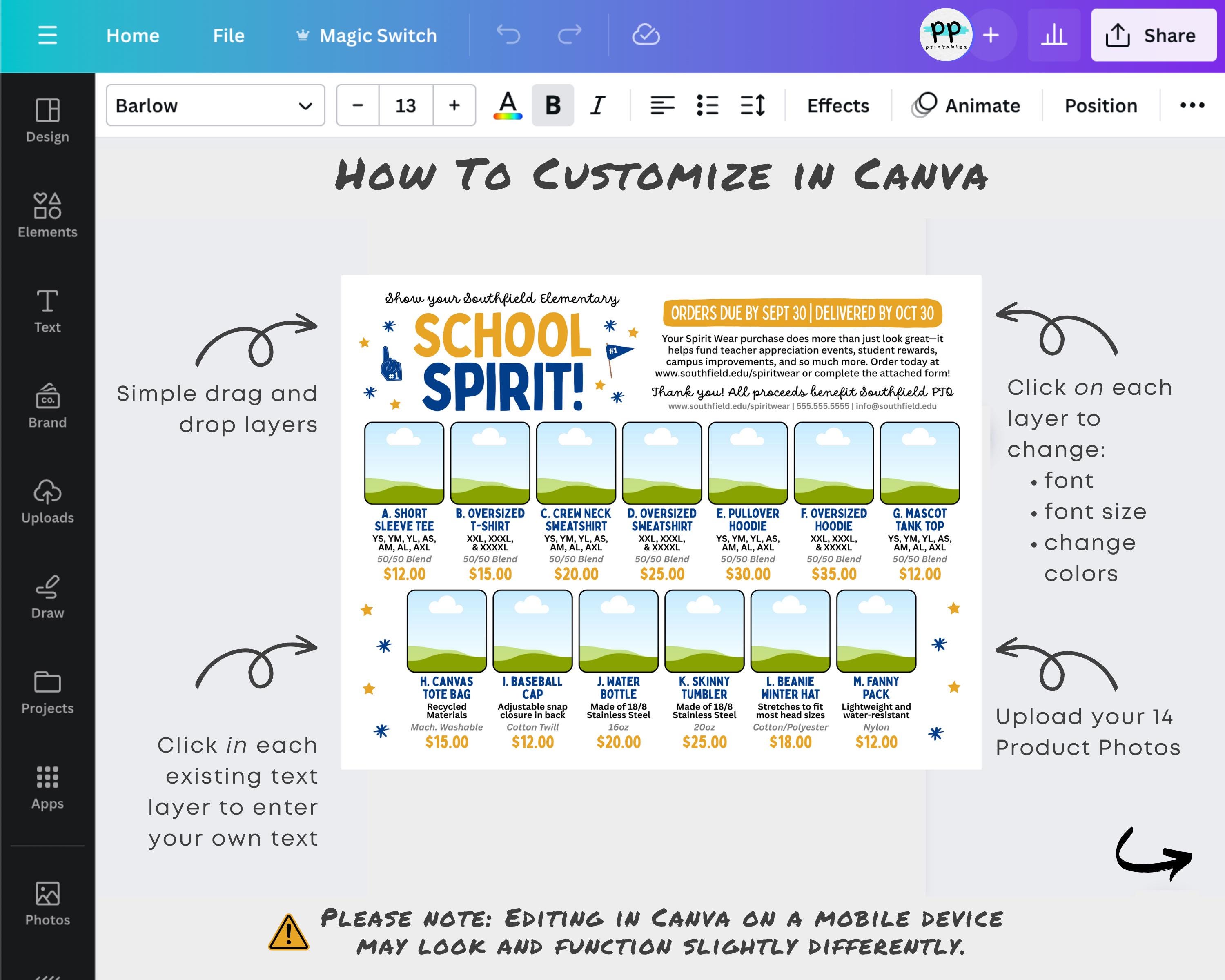 Editable Spirit Wear Order Form Template: PTA PTO Fundraiser Flyer ...