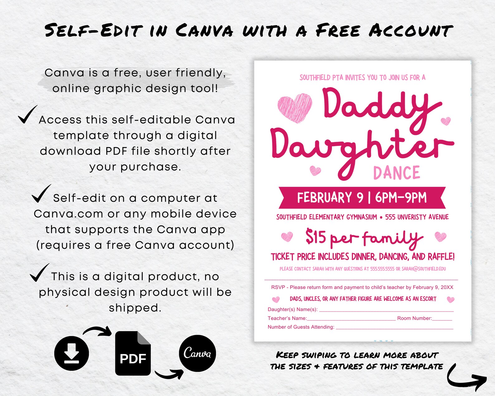 Daddy Daughter Dance Flyer Printable: Editable School Event Canva ...