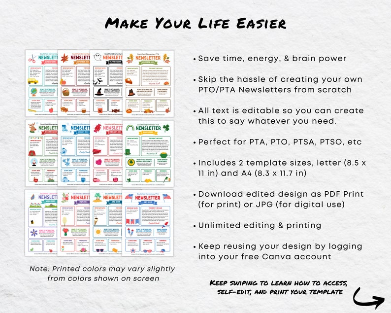 Editable PTA PTO Newsletter Bundle | 12 School Communication Canva ...