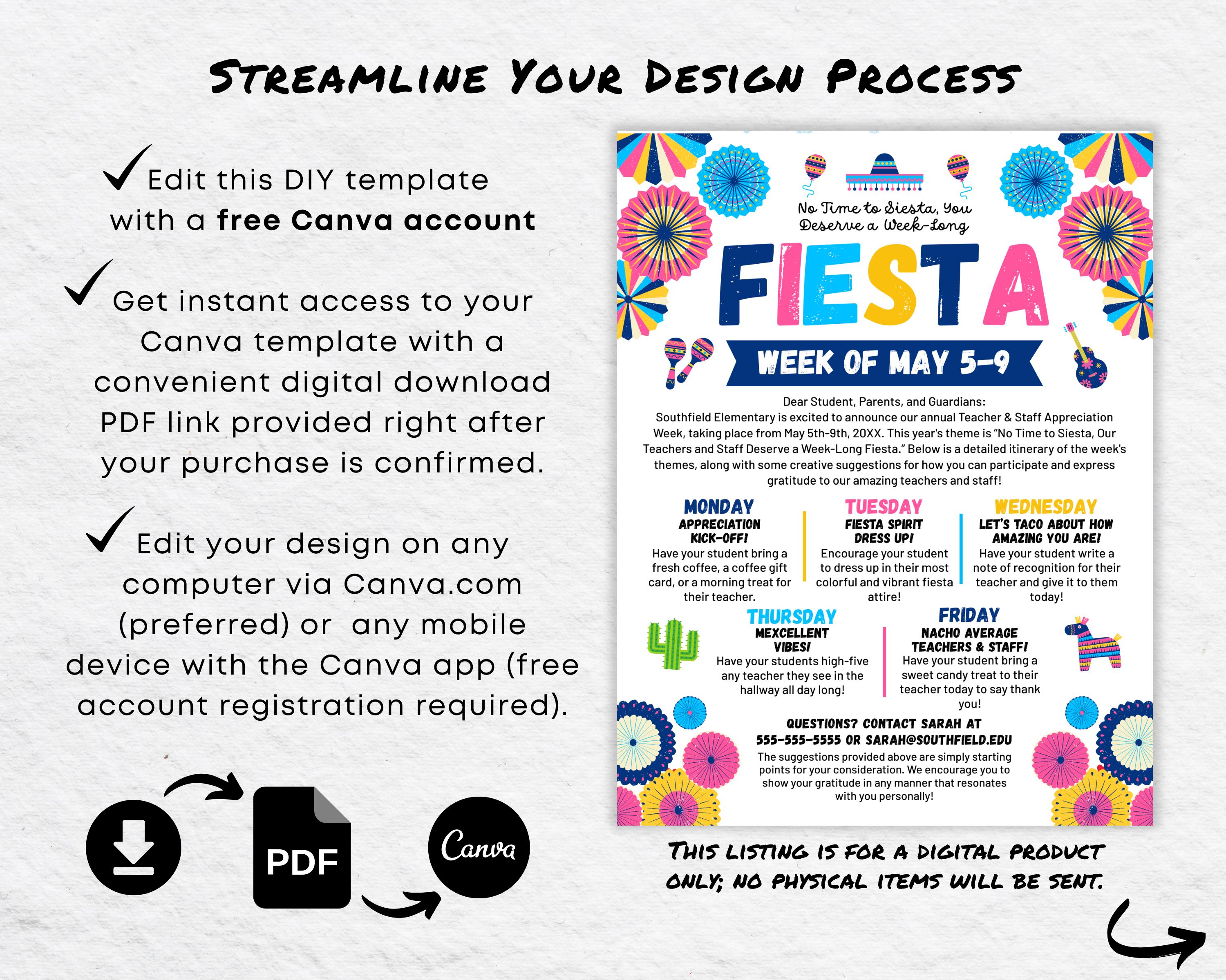 Editable Fiesta Parent Newsletter: Teacher Appreciation Canva Template ...