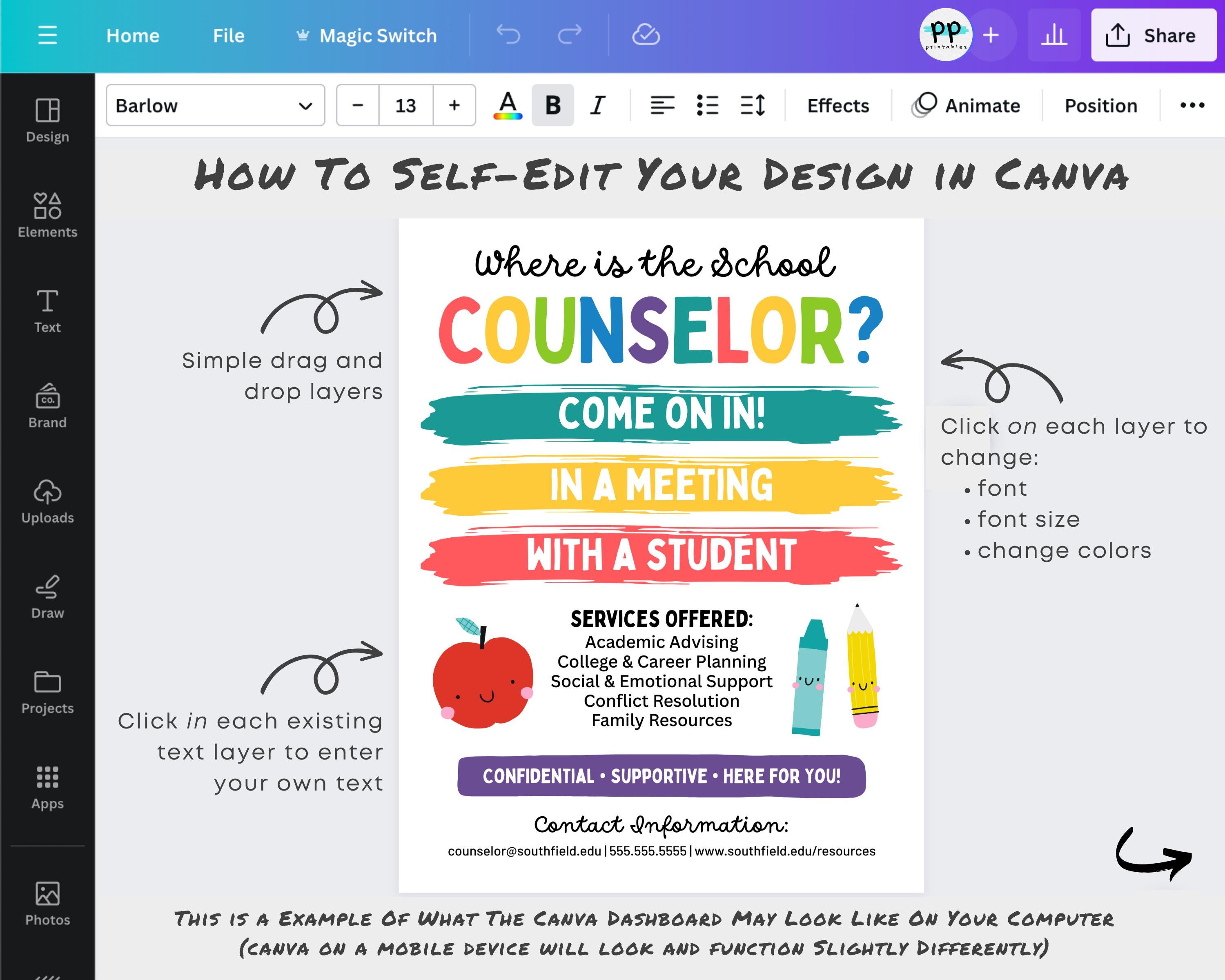 Editable Where is Counselor Door Sign: Student Support Location Poster ...