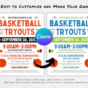 Editable Basketball Tryout Flyer Template, Youth Sports Registration ...