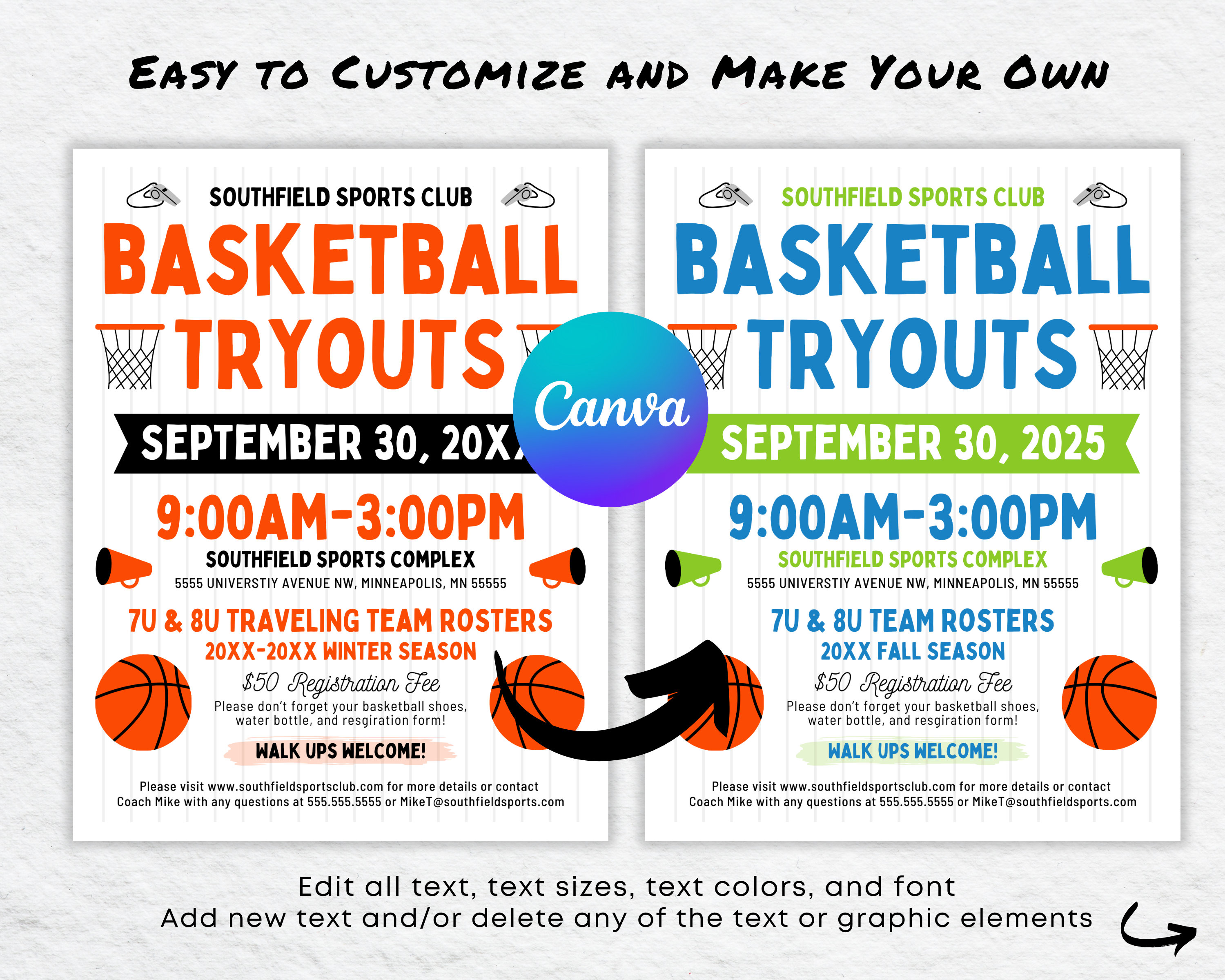 Editable Basketball Tryout Flyer Template, Youth Sports Registration ...