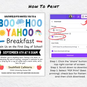 Editable Boo Hoo Yahoo Invitation, School Breakfast Social Flyer ...