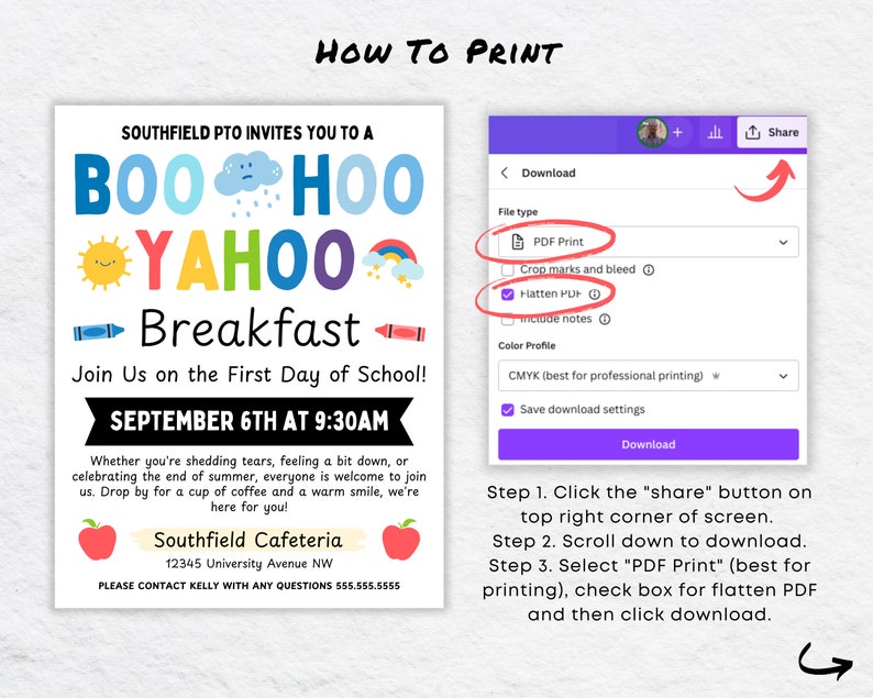Editable Boo Hoo Yahoo Invitation, School Breakfast Social Flyer ...