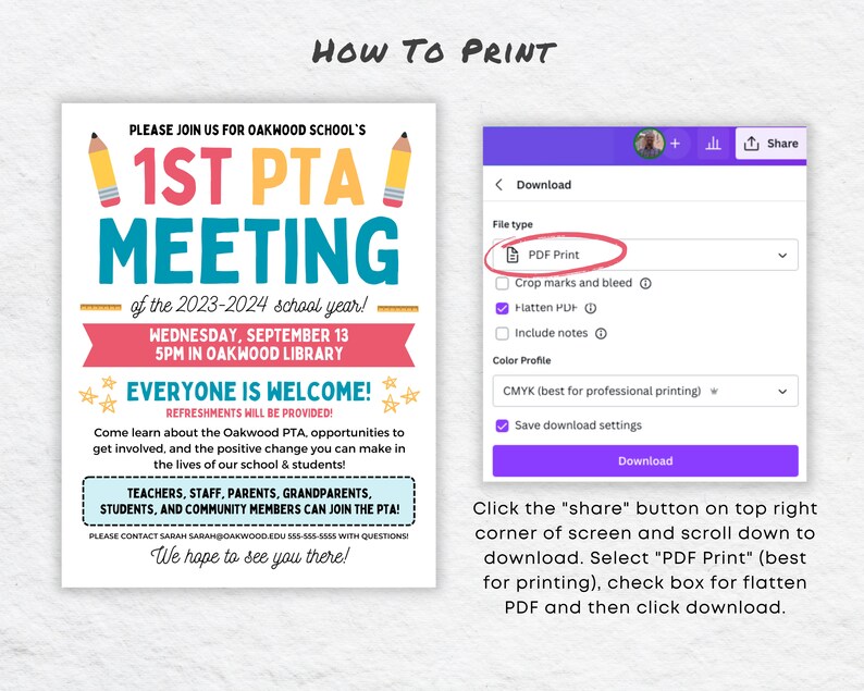 PTO PTA Meeting Flyer Editable Template for Back to School 1st - Etsy UK