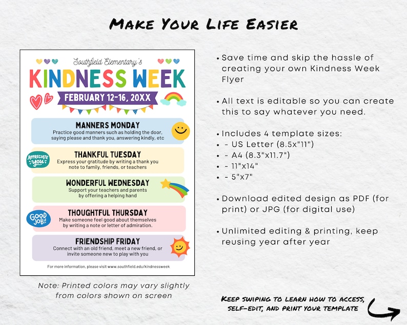 Kindness Week Flyer Template: School Event Itinerary (canva, Digital ...