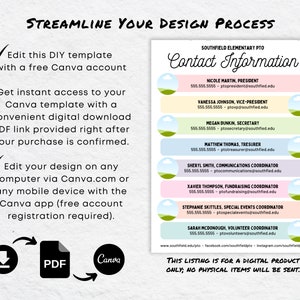 Editable PTA PTO Contact Sheet Template: Canva Printable (digital ...