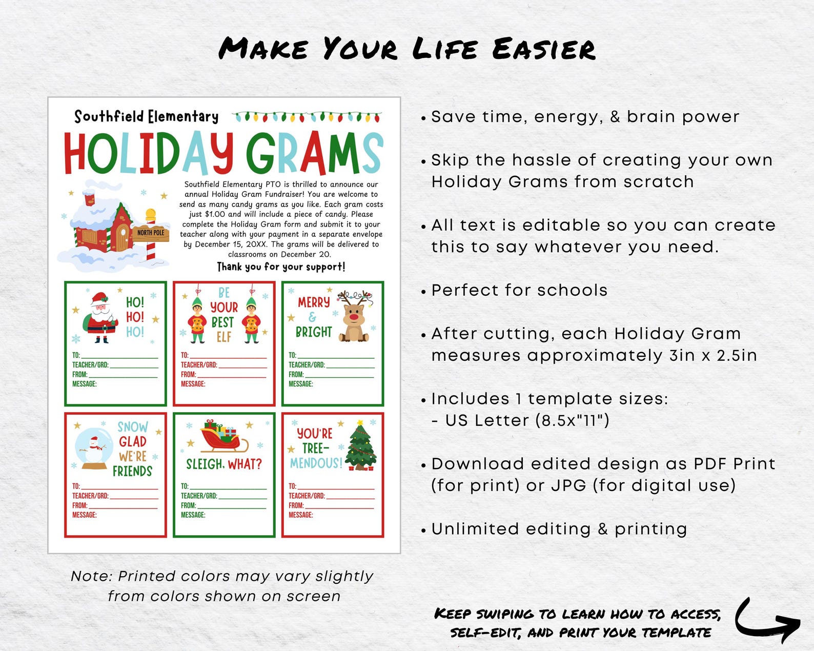 Editable Holiday Grams Canva Template, Christmas Candy Gram School ...