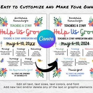 Editable Help Us Grow Theme Teacher & Staff Appreciation Week Flyer ...