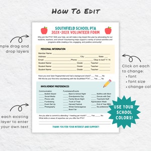 PTA Membership Form Volunteer Survey Editable Canva Template - Etsy