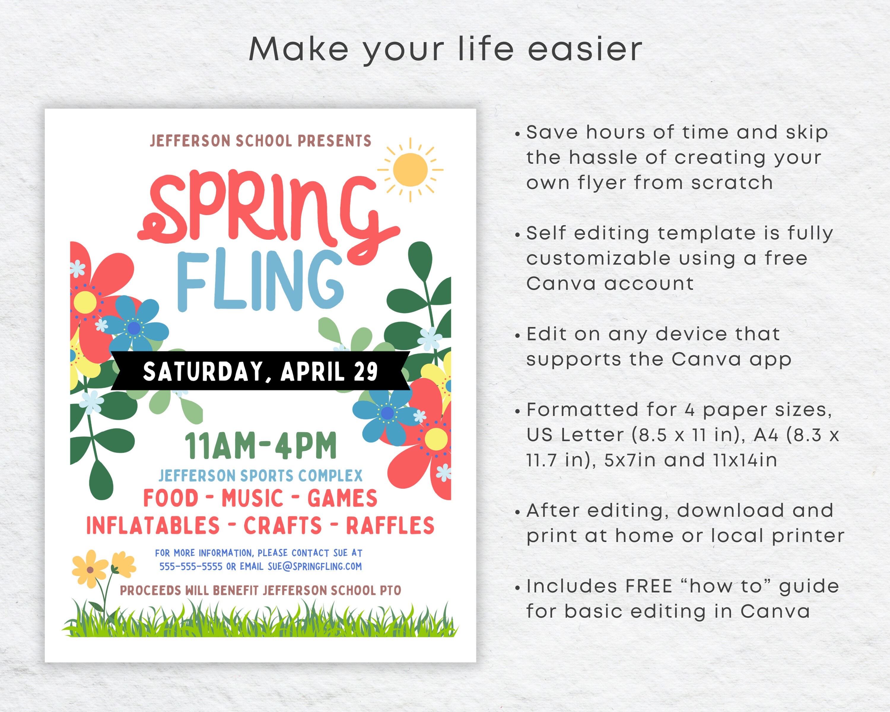 Spring Fling Flyer Template: Editable School Fundraiser Invite (canva ...