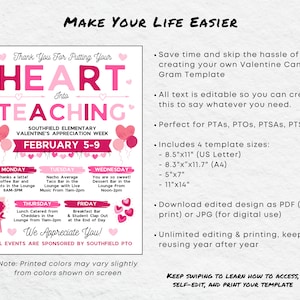 Editable Valentine Teacher Appreciation Week Schedule Flyer ...