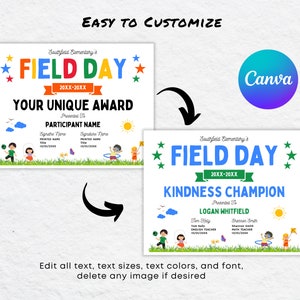 Editable Field Day Award Certificate Template, PE Gym Awards Printable ...