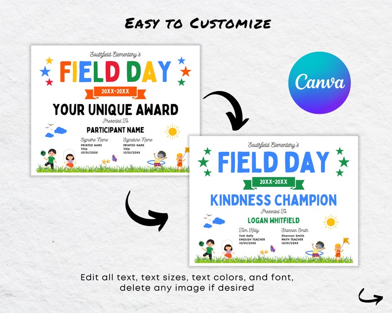 Editable Field Day Award Certificate, Sports Day Template (digital ...