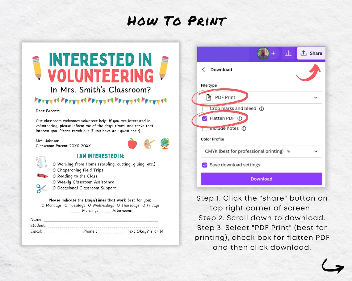 DIY Teacher Classroom Volunteer Form Printable Letter - Editable Parent ...