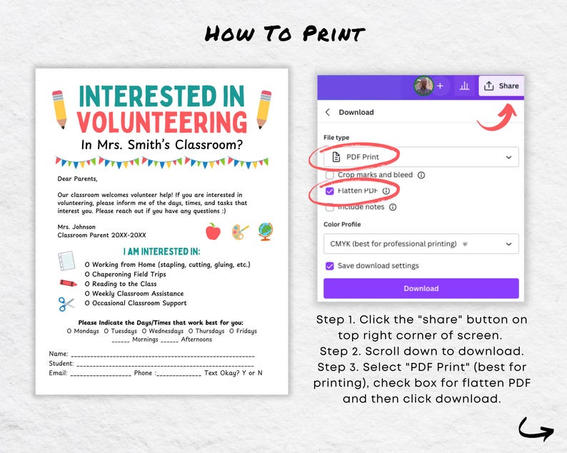 DIY Teacher Classroom Volunteer Form Printable Letter - Editable Parent ...