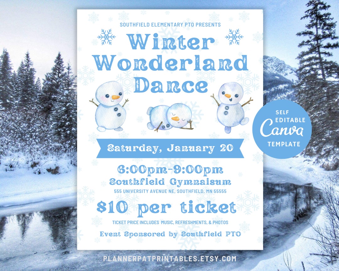 Editable Winter Dance Flyer Template, School Dance Party Invitation ...