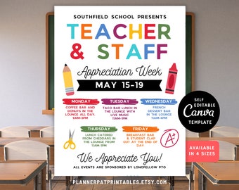 Teacher Appreciation Week Itinerary Poster Template, Newsletter ...