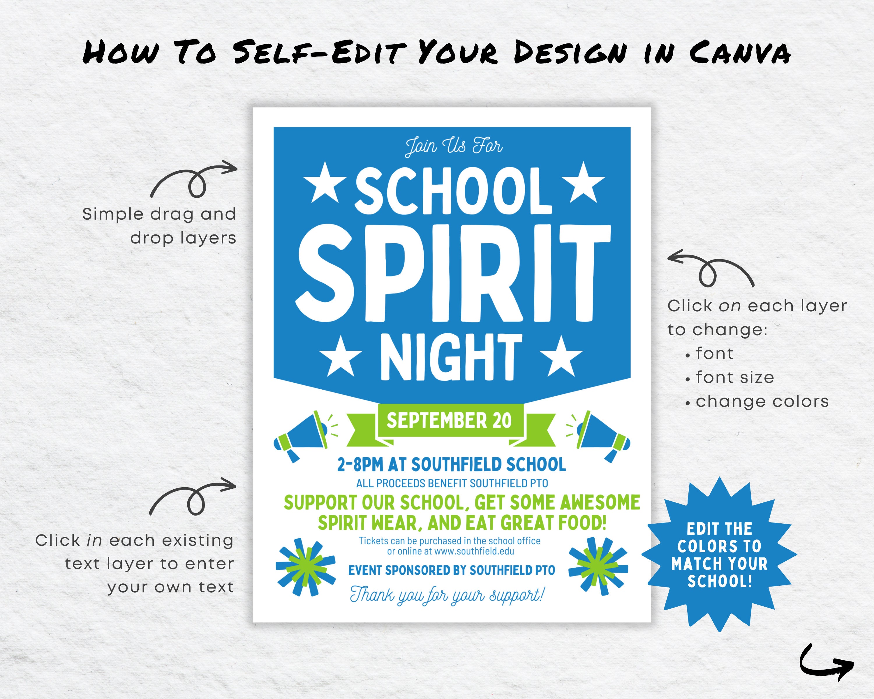 Editable School Spirit Night Flyer | Canva Fundraiser Invitation ...