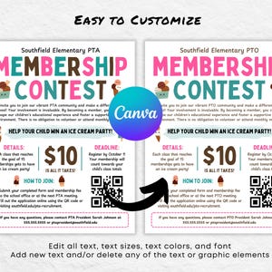 Editable PTA Membership Contest Flyer: Canva Template, School ...