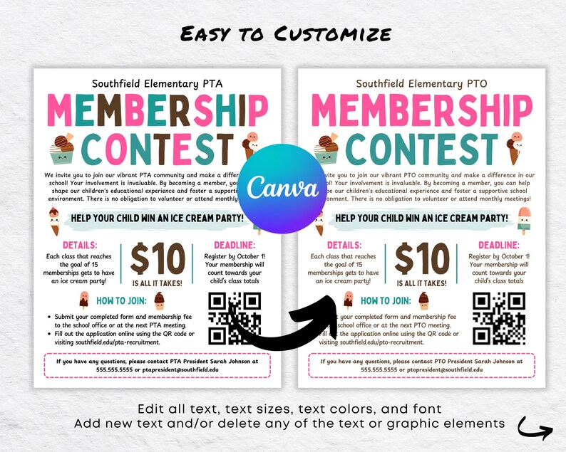 Editable PTA Membership Contest Flyer: Canva Template, School ...