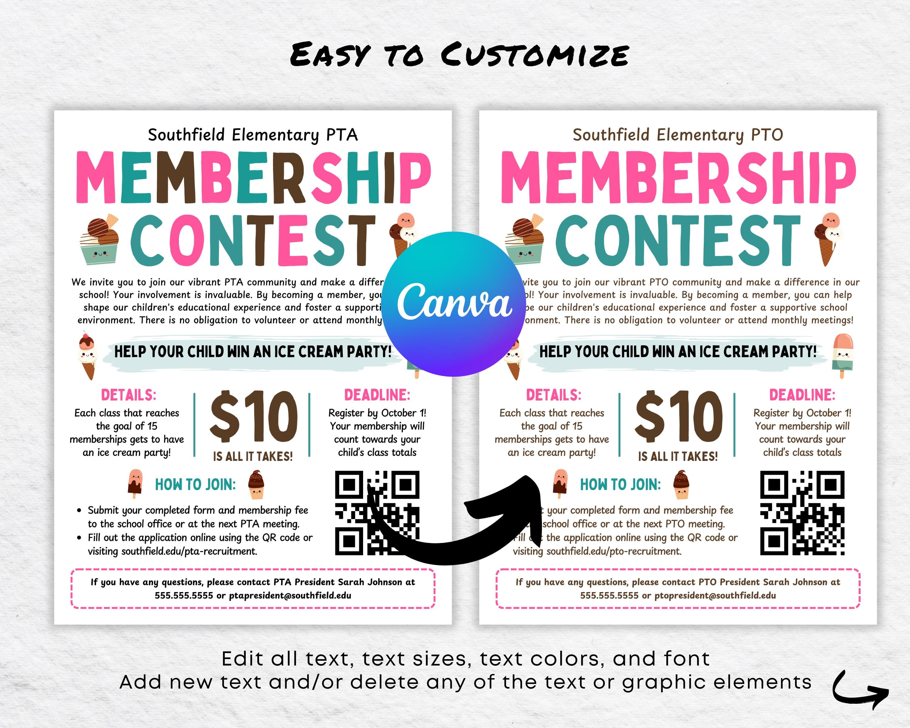 Editable PTA Membership Contest Flyer: Canva Template, School ...