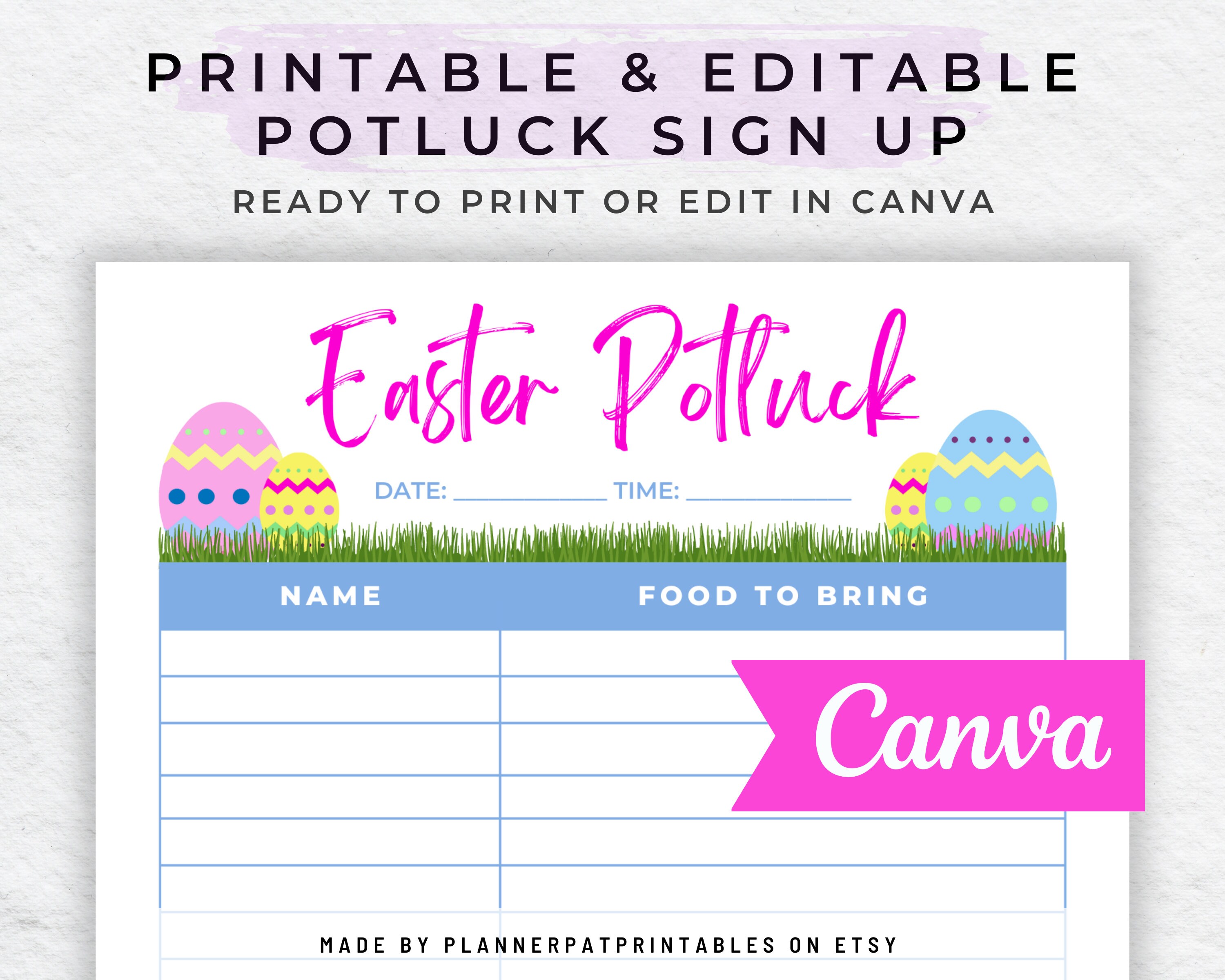 Editable Easter Potluck Sign up Sheet for Office Potluck Party, Canva ...
