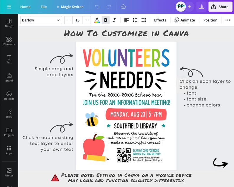 Editable Volunteers Needed Flyer: School PTO PTA Recruitment Canva ...