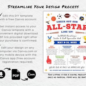 Editable Sports All Star Theme Teacher & Staff Appreciation Sports ...