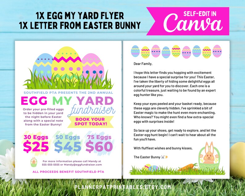 Editable Easter Egg My Yard Fundraiser Flyer and Event Letter (canva ...
