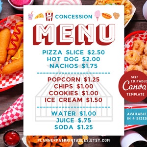 Carnival Concession Stand Menu Template: Editable Canva Sign (digital ...