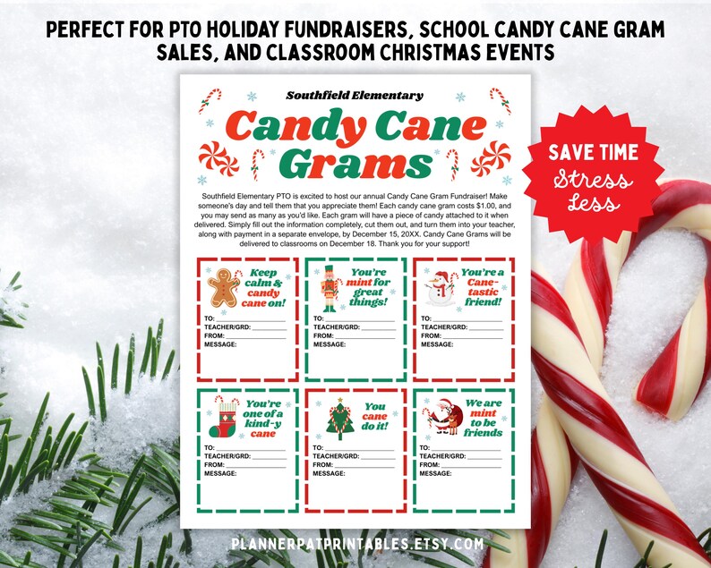 Editable Christmas Candy Cane Grams | School Order Form (Canva Template ...