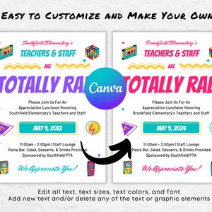 Editable 90s Theme Appreciation Flyer, Teacher Luncheon Invite, Canva ...