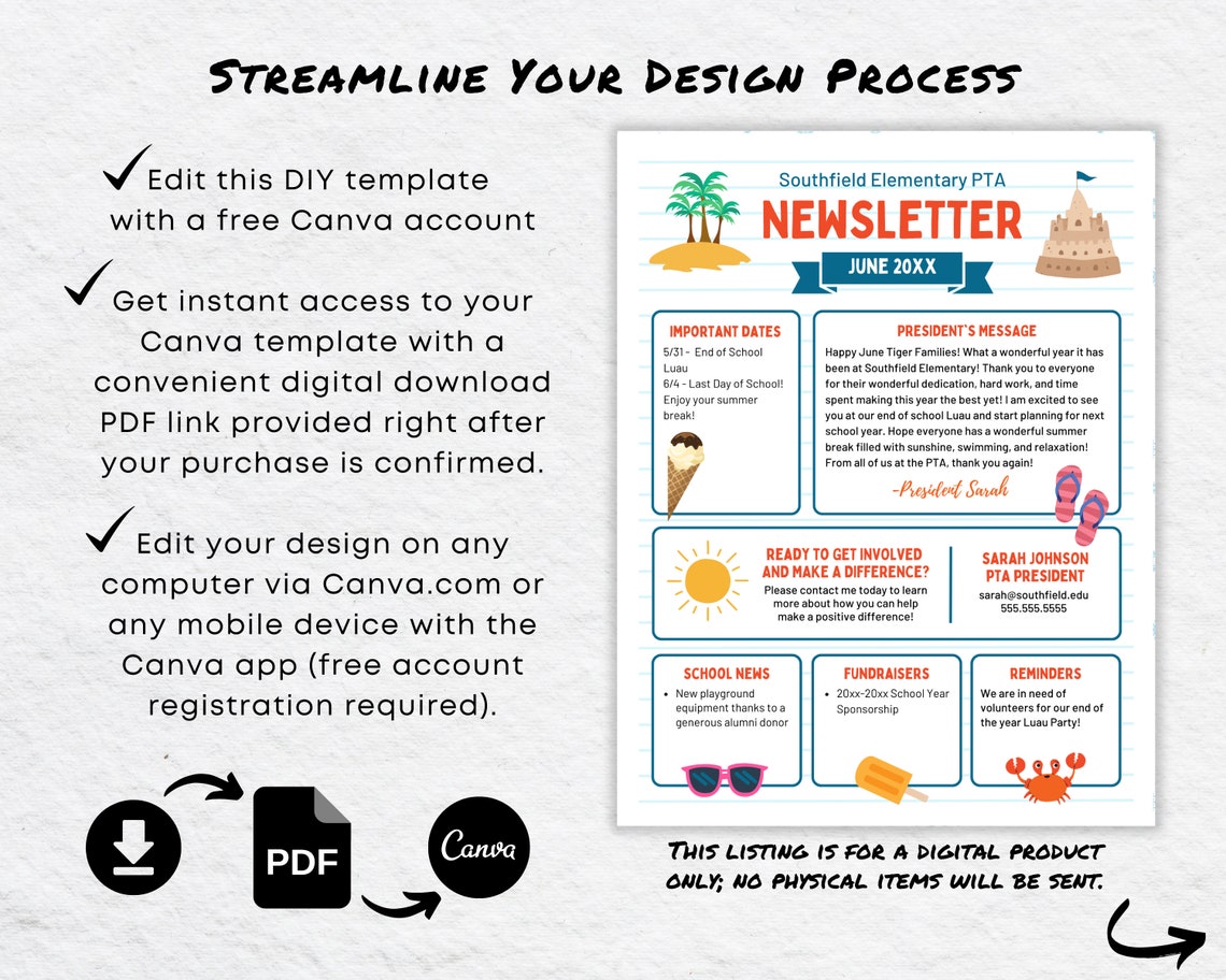Editable June Newsletter Template: Summer PTO PTA School News (digital ...