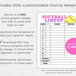 Editable Softball Line up Roster and Batting Order DIY Canva Template ...