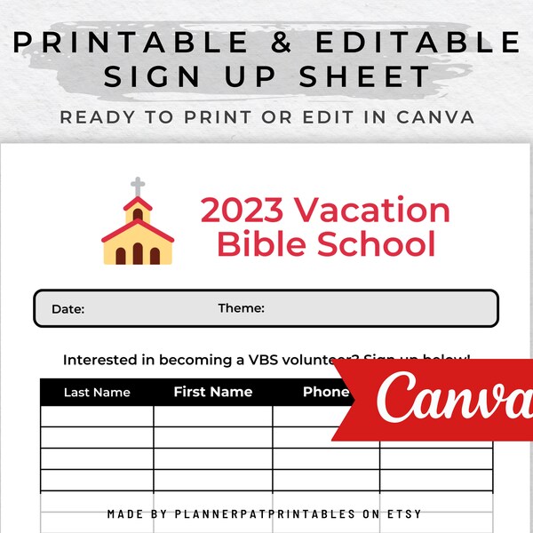 Vacation Bible Sign up Sheet - Etsy