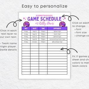 Editable Volleyball Schedule - Sports Practice & Game Calendar (canva ...