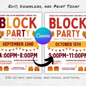 Fall Block Party Flyer Editable Template for Autumn Neighborhood Party ...