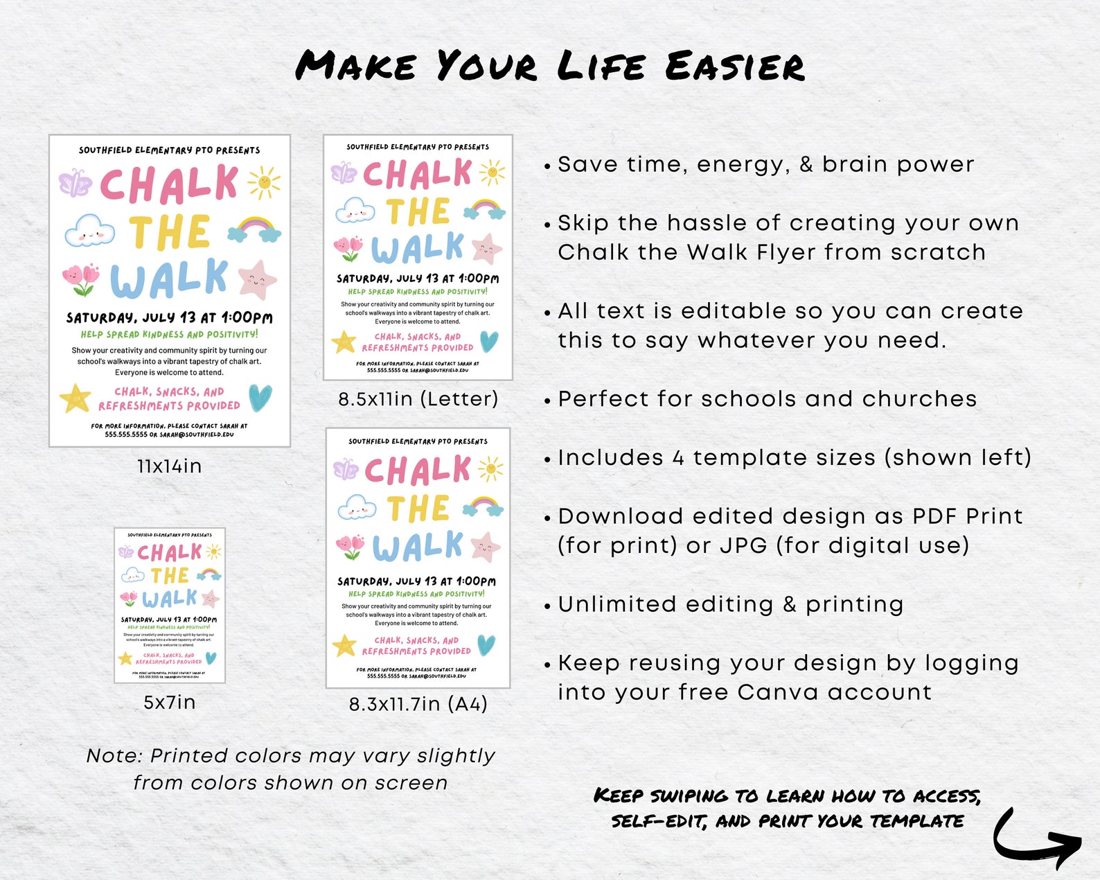 Chalk the Walk Flyer Template: Sidewalk Art Event, Editable Canva Sign ...