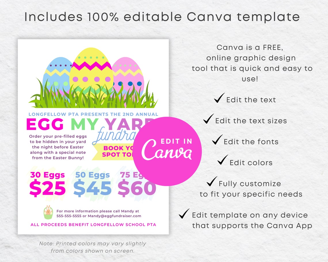 Editable Egg My Yard Flyer Printable Easter Fundraiser Flyer - Etsy UK