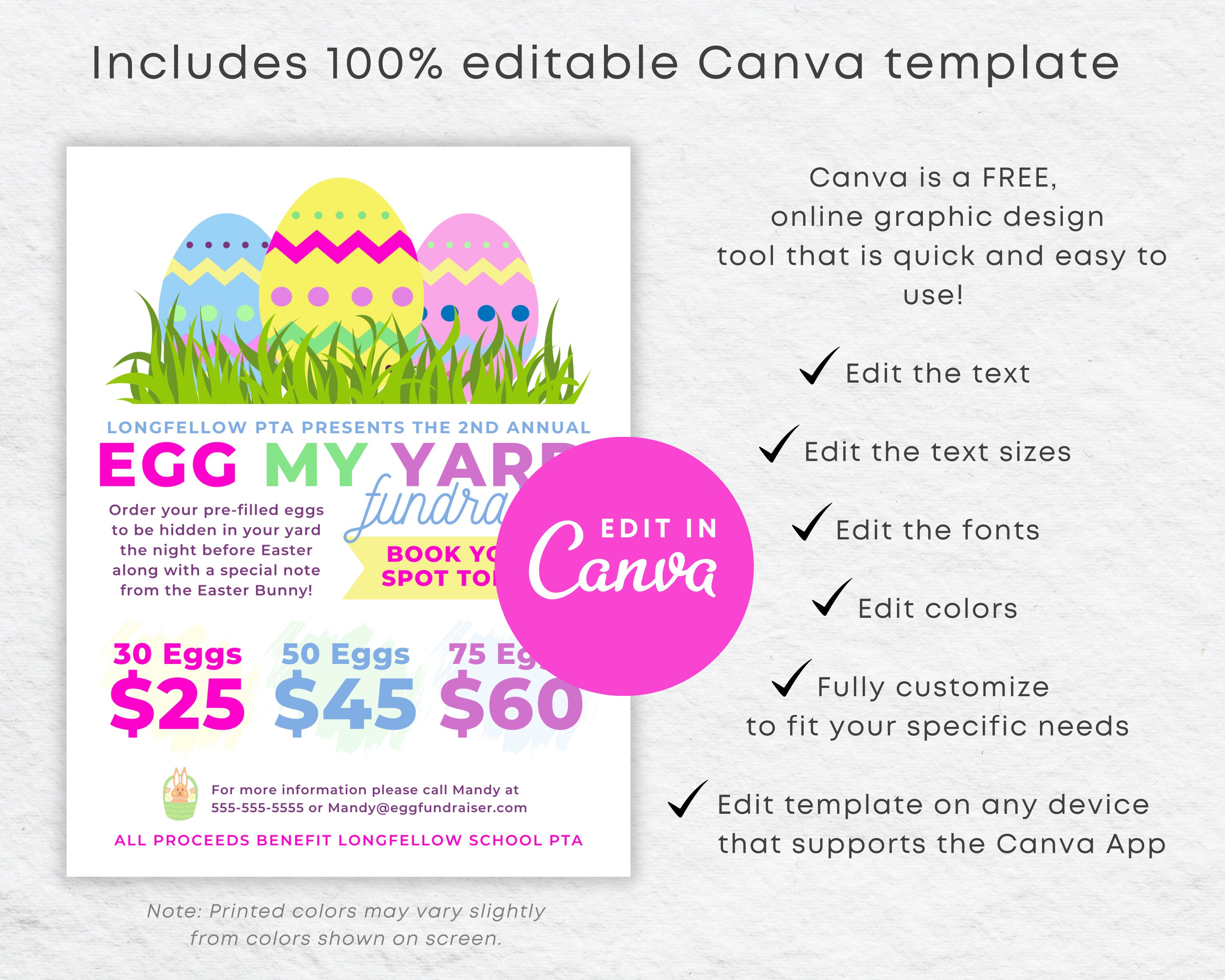 Editable Egg My Yard Flyer Printable Easter Fundraiser Flyer - Etsy UK