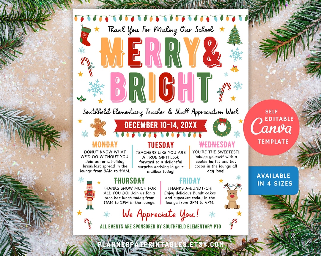 Editable Holiday Teacher and Staff Appreciation Week Flyer Template ...