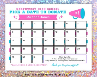 Editable Cheer Calendar Pick a Date to Donate Fundraiser Template ...