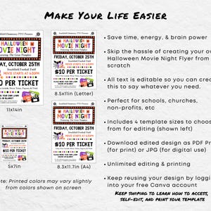 DIY Halloween Movie Night Flyer Template, Editable School Film Event ...