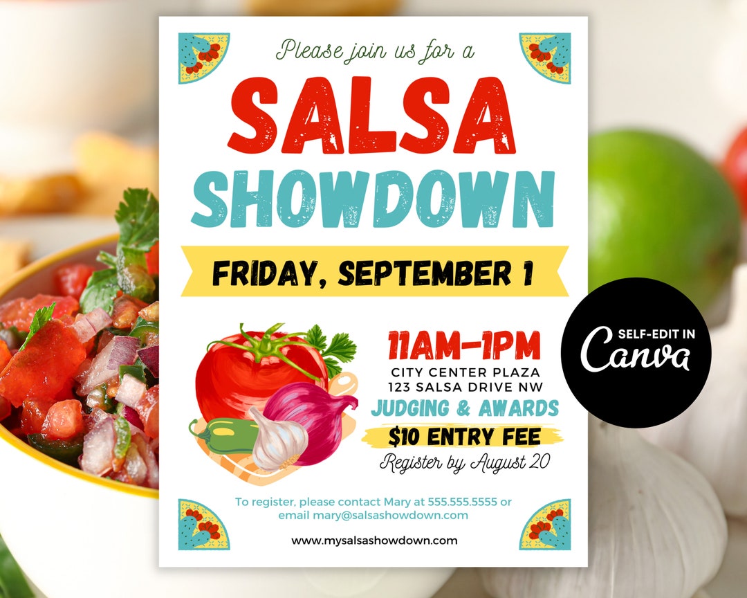 Editable Salsa Showdown Flyer Canva Template, Salsa Contest Invite ...