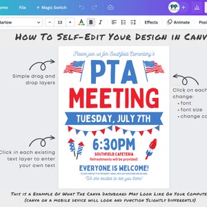 Editable July PTO PTA Meeting Flyer Template, Summer Meeting Reminder ...
