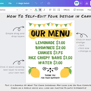 Editable Lemonade Stand Menu Printable, Kids Lemonade Pricing Sign ...