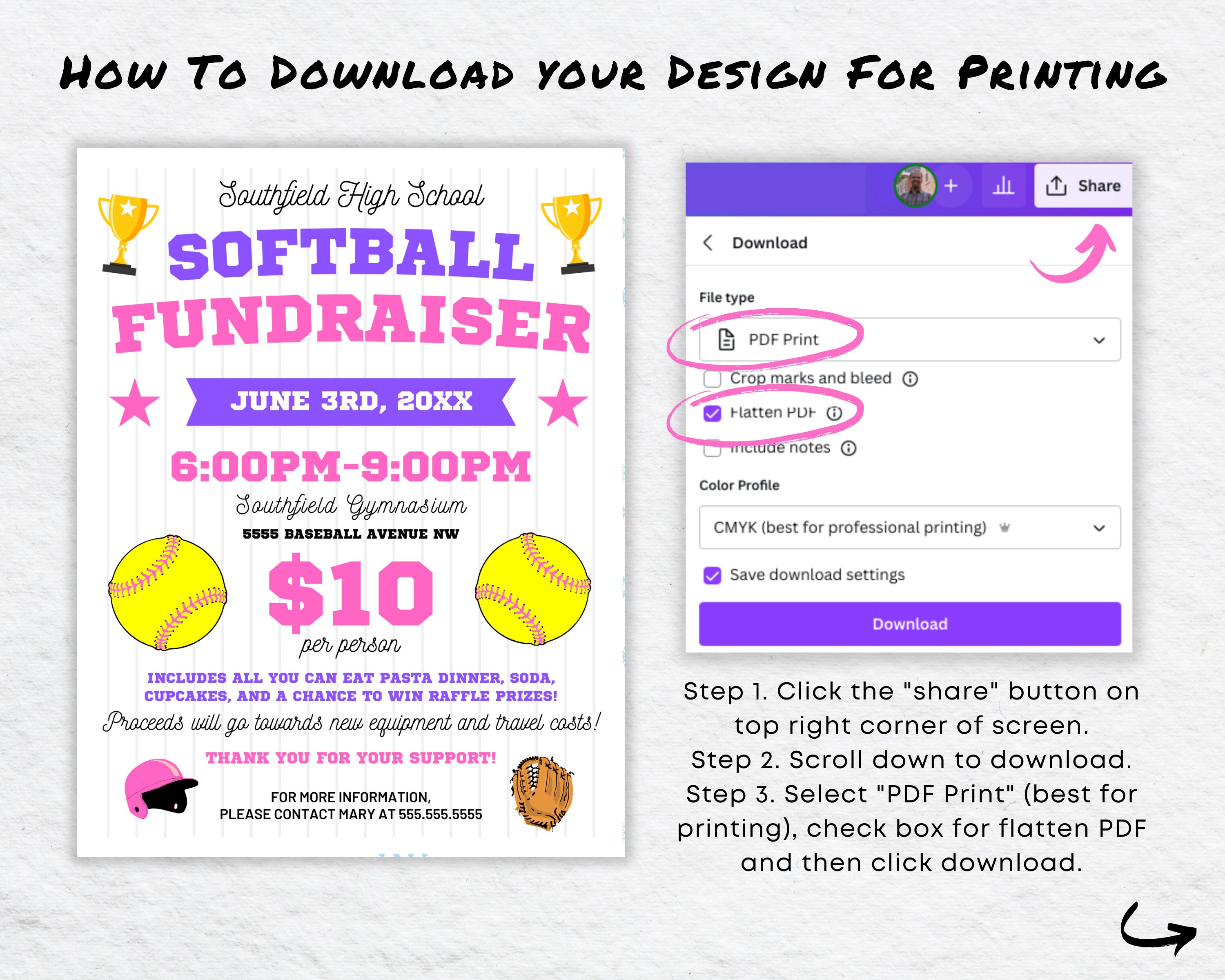 Editable Softball Fundraiser Flyer Template: Canva Raffle Poster ...