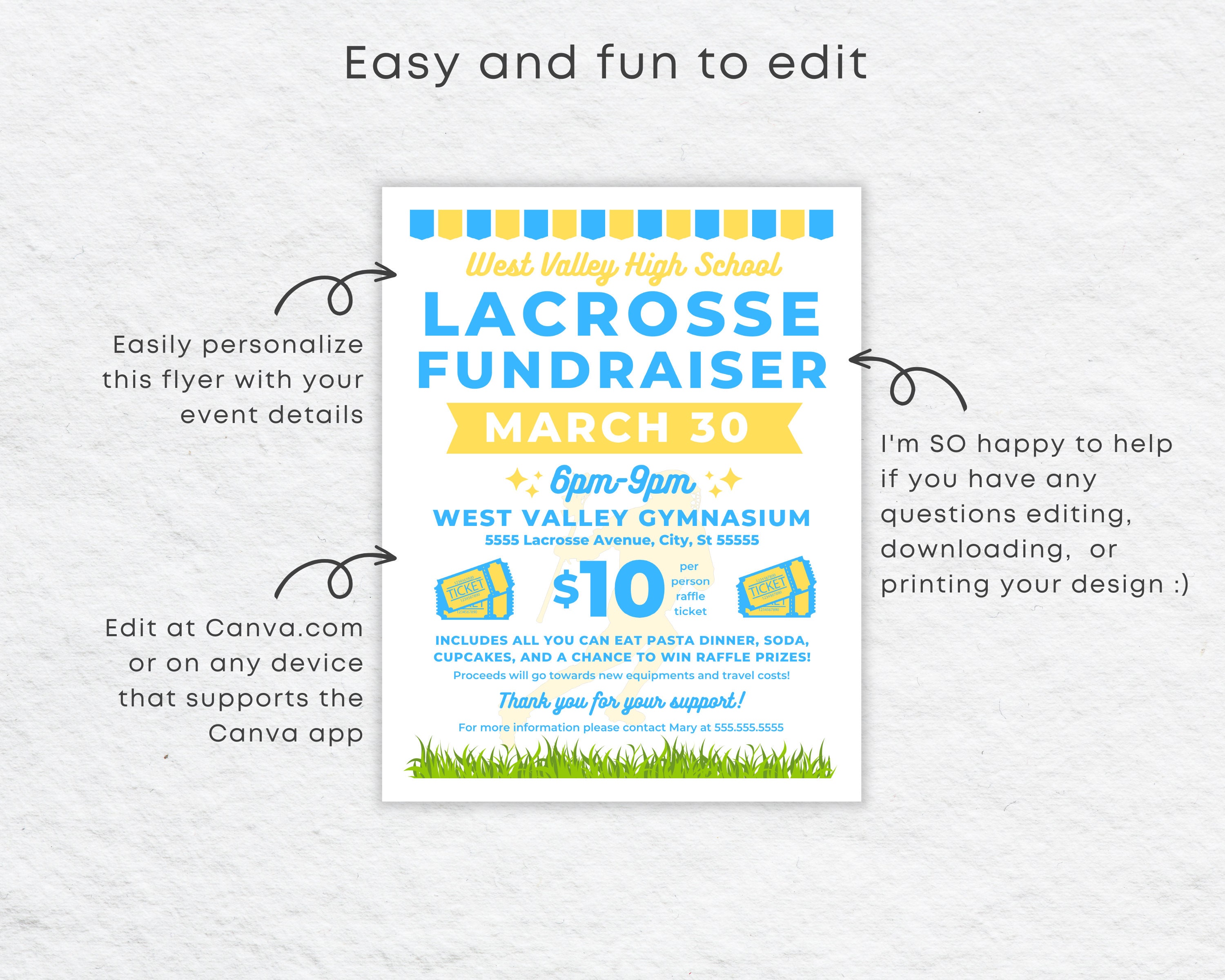 Lacrosse Flyer Editable Canva Template Lacrosse Raffle - Etsy